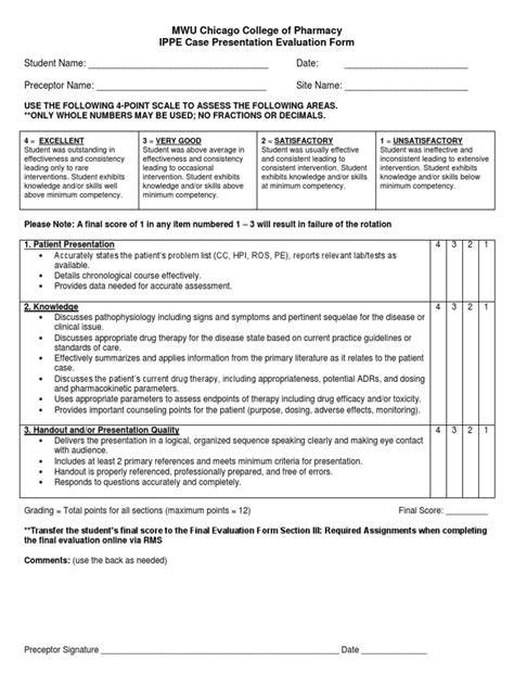Ippe Case Presentation Evaluation Form Pdf Therapy Evaluation