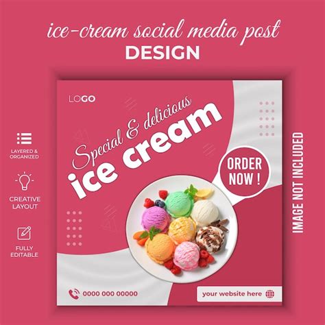아이스크림 소셜 미디어 포스트 디자인 템플릿 프리미엄 벡터