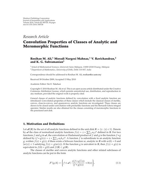 PDF Convolution Properties Of Classes Of Analytic And Meromorphic Functions
