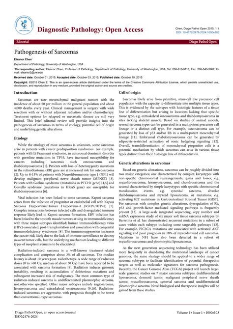 Pdf Pathogenesis Of Sarcomas