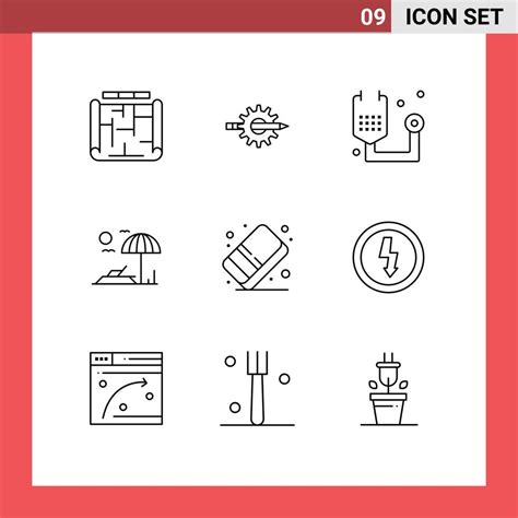 Modern Set Of 9 Outlines Pictograph Of Vacation Beach Gear Medicine Form Editable Vector Design