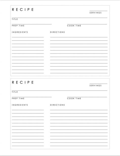 Minimalist Recipe Card 4x6 And 5x7 Download Digital Recipe Card