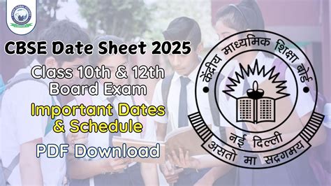 Cbsc Date Sheet 2025 Class 10 And 12th Board Main Exam Date