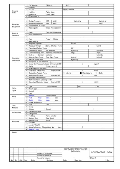 Api 520 Psv Sizing Spreadsheet In Typical Safety Relief Valve Datasheet