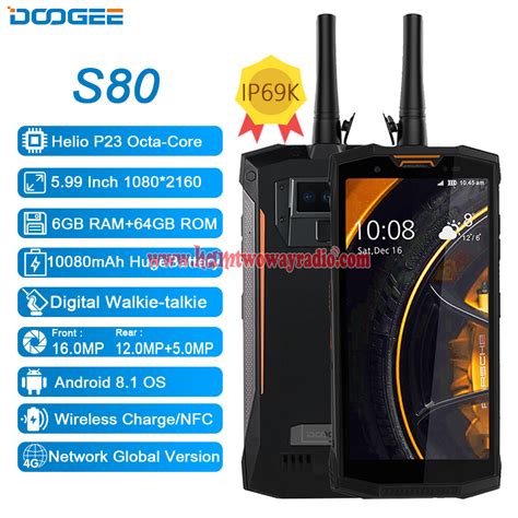 IP68/IP69K Walkie Talkie DOOGEE S80 4G DMR Phone Wireless Charge NFC ...
