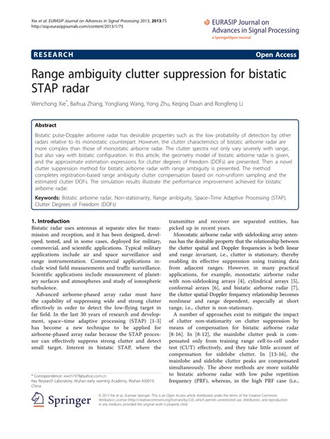 Pdf Range Ambiguity Clutter Suppression For Bistatic Stap Radar