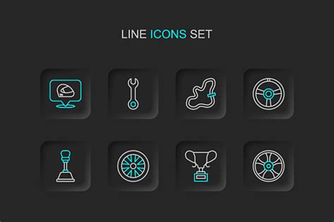 자동차 보너스 컵 스톱워치 기어 시프터 레이싱 스티어링 타이밍 벨트 키트 렌치 스패너 및 헬멧 아이콘용 세트 라인 알로이 휠 벡터 계시기에 대한 스톡 벡터 아트 및 기타