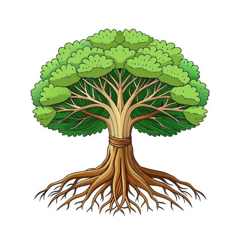 뿌리 그림 을 가진 나무 프리미엄 벡터