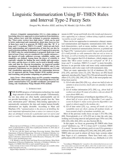 Pdf Linguistic Summarization Using Ifthen Rules And Interval Type 2