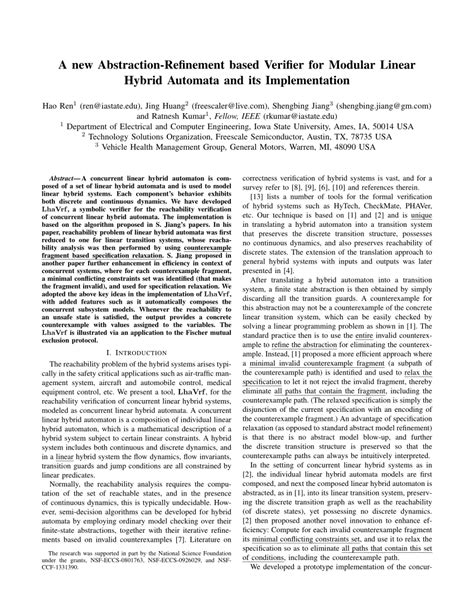 Pdf A New Abstraction Refinement Based Verifier For Modular Linear Hybrid Automata And Its