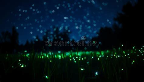 Glowing Green Light Trails In The Dark An Abstract Energy And Motion