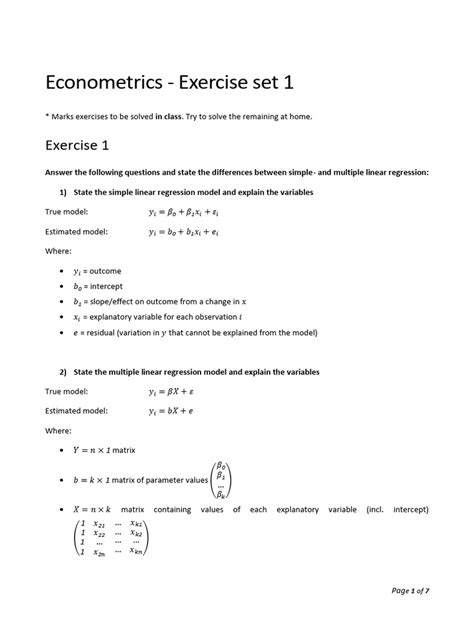 Econometrics Exercise Set 1 Solution Pdf Errors And Residuals