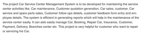 The Project Car Service Center Management System Is