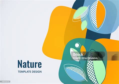 나뭇잎과 기하학적 모양이 있는 추상적인 배경 플랫 스타일의 에코 배너 종이 표지 직물 실내 장식 및 기타 사용자를위한 현대적인 디자인 벡터 0명에 대한 스톡 벡터 아트 및