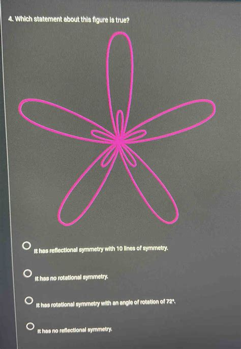 Solved 4 Which Statement About This Figure Is True It Has Reflectional Symmetry With 10 Lines