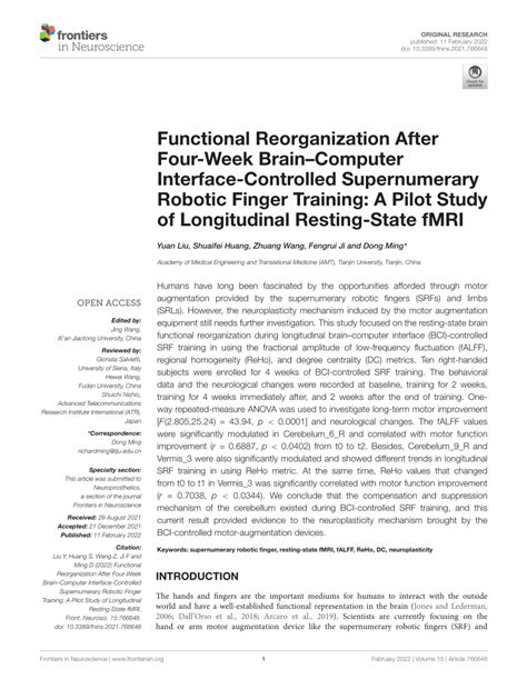 Pdf Functional Reorganization After Four Week Brain Computer Interface Controlled