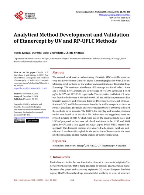 Pdf Analytical Method Development And Validation Of Etanercept By Uv And Rp Uflc Methods