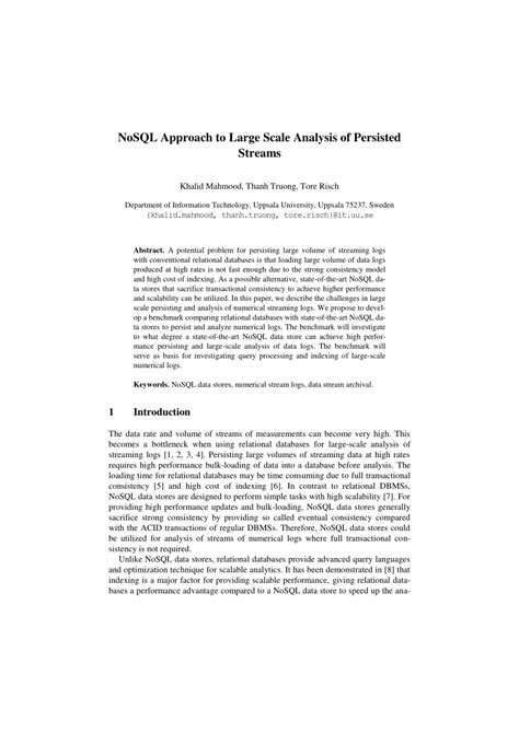 Pdf Nosql Approach To Large Scale Analysis Of Persisted Streams