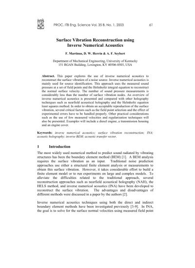 View Of Surface Vibration Reconstruction Using Inverse Numerical Acoustics