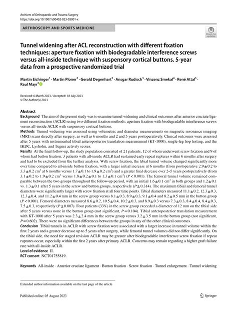 Pdf Tunnel Widening After Acl Reconstruction With Different Fixation Techniques Aperture