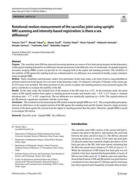 Pdf Rotational Motion Measurement Of The Sacroiliac Joint Using