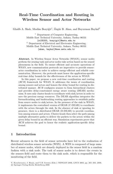 Pdf Real Time Coordination And Routing In Wireless Sensor And Actor