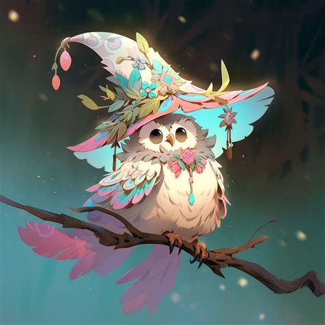Wizard Owl Drawing Fantasy Owl Design Magic Owl Cute Owl Illustration