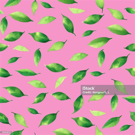 수채화 그림 신선한 떨어지는 잎 녹색 나뭇잎 원활한 패턴 배경 수채화 손으로 그린 그림 열 대 이국적인 잎 인쇄 벽지 섬유
