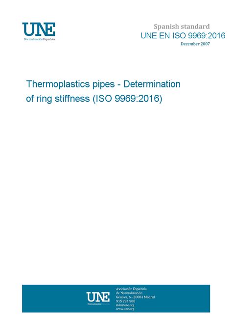 Une En Iso 9969 2016 Thermoplastics Pipes Determination Of Ring Stiffness Iso 9969 2016