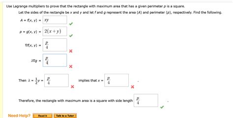 solved use lagrange multipliers to prove that the rectangle