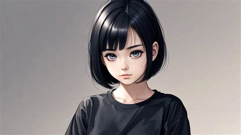 Портрет черноволосой аниме девушки в черной майке · бесплатная фотография от Danastr картинки