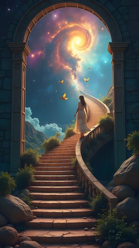 A Girl Climbs A Heavenly Staircase Into The Depths Of The Universe
