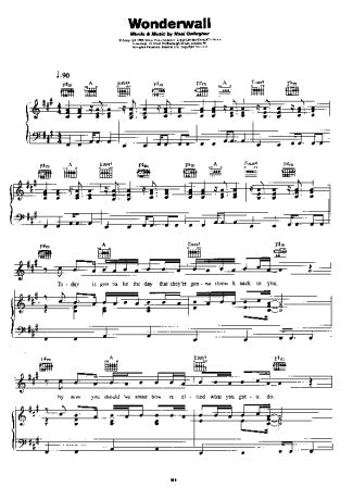 Oasis Wonderwall Sheet Music For Piano
