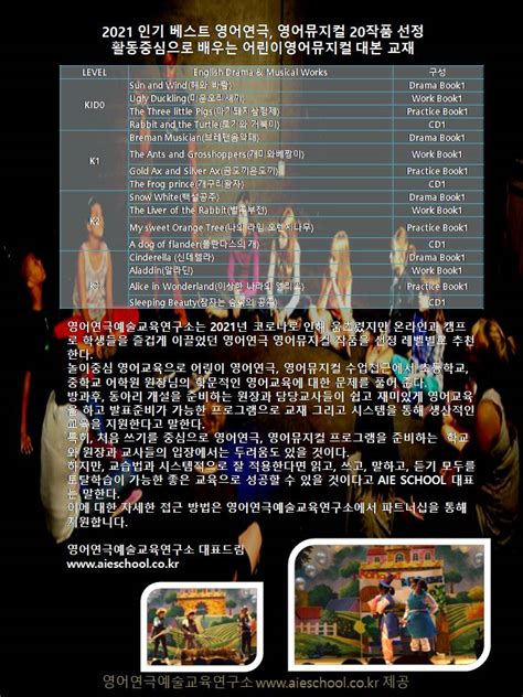 2021년 영어연극예술교육연구소 추천 인기베스트 영어연극 영어뮤지컬 교육을 위한 영어연극 영어뮤지컬 20 작품 선정