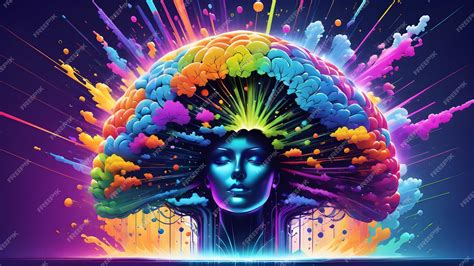 Premium Photo Brain Wash Digital Concept Brain Explosives Colorful