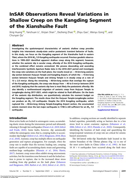 Pdf Insar Observations Reveal Variations In Shallow Creep On The Kangding Segment Of The