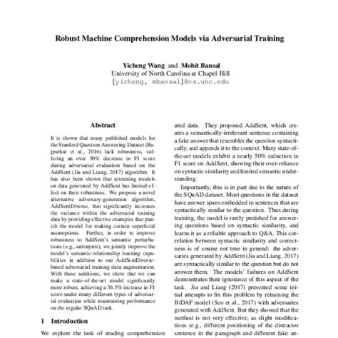 Robust Machine Comprehension Models Via Adversarial Training Acl Anthology
