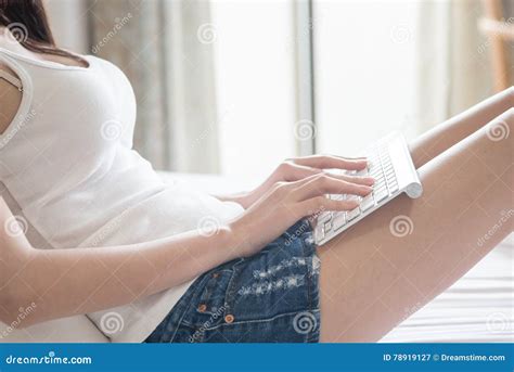 Woman Typing On Computer Keyboard Stock Image Image Of School