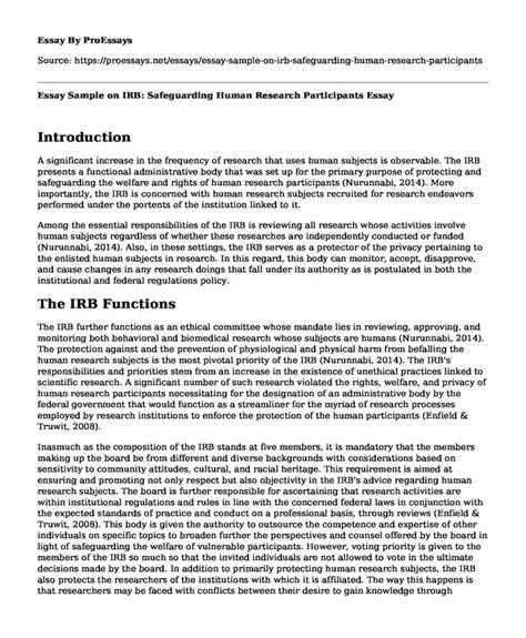📚 Essay Sample On Irb Safeguarding Human Research Participants Free
