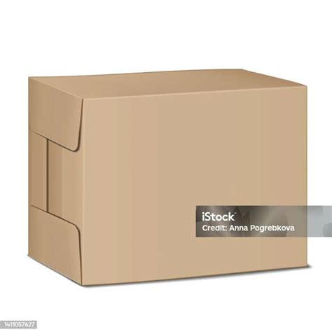 흰색 배경 벡터 모형에 고립 된 크래프트 골판지 상자 빈 종이 컨테이너 현실적인 모형 디자인용 템플릿 3차원 형태에 대한 스톡 벡터 아트 및 기타 이미지 Istock