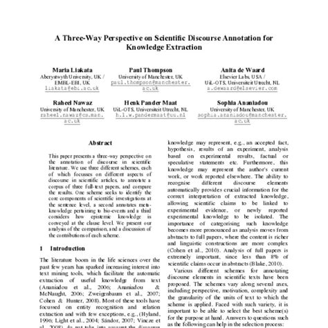 A Three Way Perspective On Scientific Discourse Annotation For Knowledge Extraction Acl Anthology