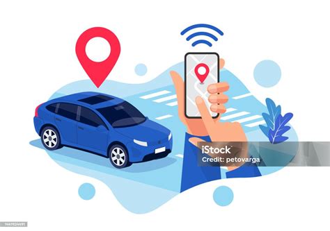 스마트폰 앱을 통한 원격 제어 온라인 카 셰어링 주차 서비스 차에 대한 스톡 벡터 아트 및 기타 이미지 차 교통수단 수송 Istock