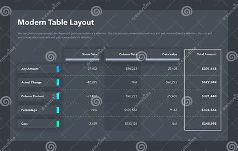 Modern Table Layout Template With A Total Amount Column Dark Version
