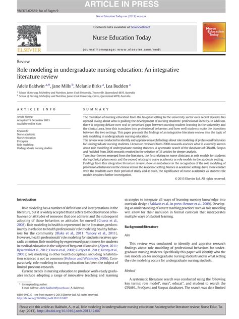 Pdf Role Modelling In Undergraduate Nursing Education An Integrative Literature Review