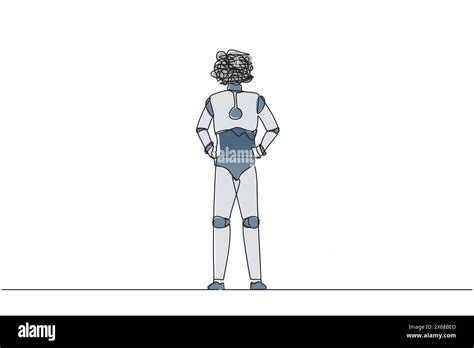 Single Continuous Line Drawing Robot With Round Scribbles Instead Of Head Standing And Holding