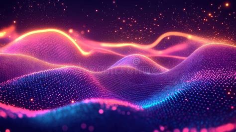 Abstract Digital Landscape Futuristic Tech Waves With Neon Lines And Glowing Particles Dynamic