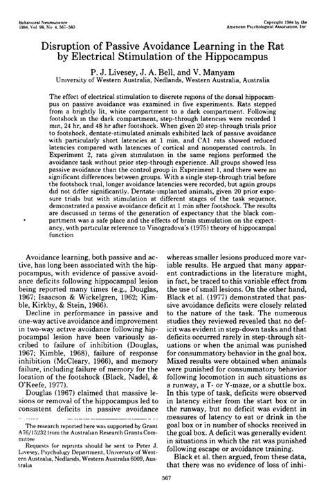 Disruption Of Passive Avoidance Learning In The Rat By Electrical Stimulation Of The Hippocampus