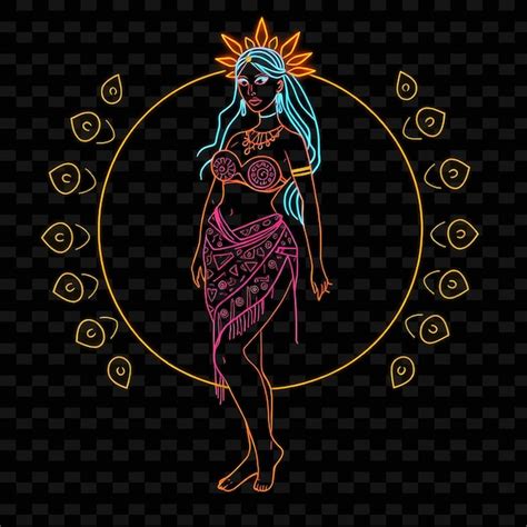 Curvy Woman In Sarong Neon Aztec Art Design With Earthy Colors Theme