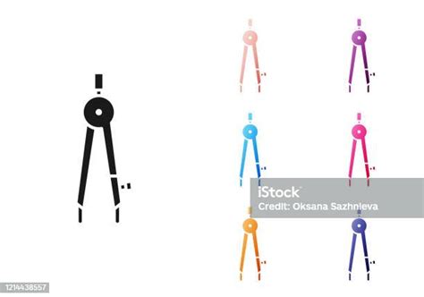 흰색 배경에 격리 된 검은 색 그리기 나침반 아이콘입니다 나침반 기호입니다 그리기 및 교육 도구 기하학적 악기 다채로운 아이콘을 설정합니다 벡터 일러스트레이션 건설 산업에