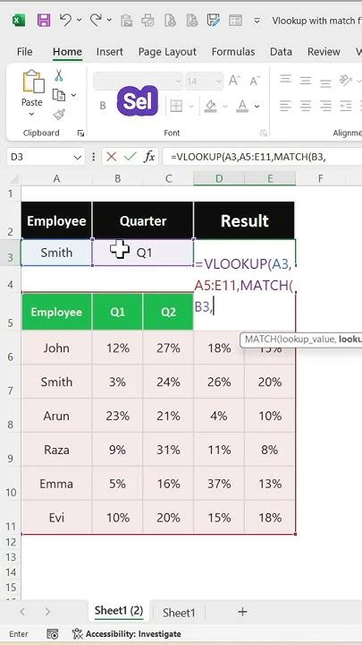 Two Way Lookup Using Vlookup With Match Function In Excel Exceltips